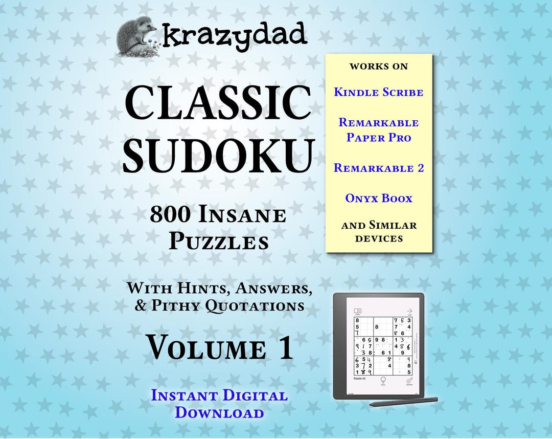 Insane Sudoku Puzzles, Kindle Scribe + Remarkable (digital Download) - Etsy