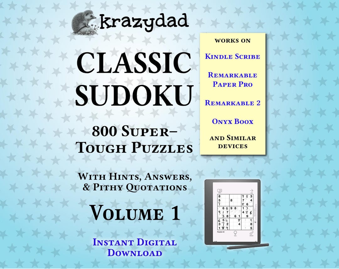 Krazydad Classic Sudoku, SUPER-TOUGH, 800 Puzzles (digital Download) - Etsy