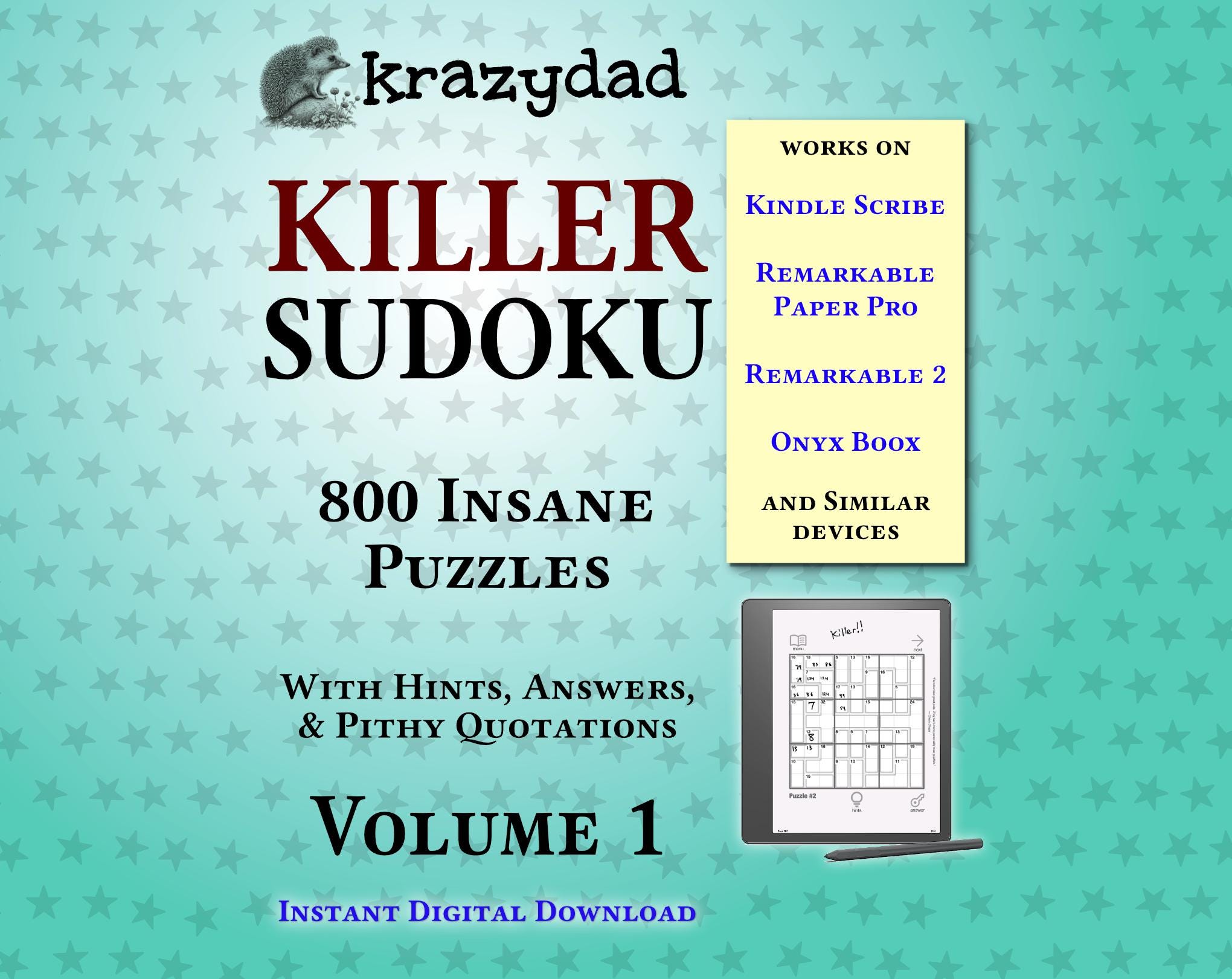 Krazydad Killer Sudoku, INSANE Volume 1: 800 Sudoku Puzzles for Kindle ...