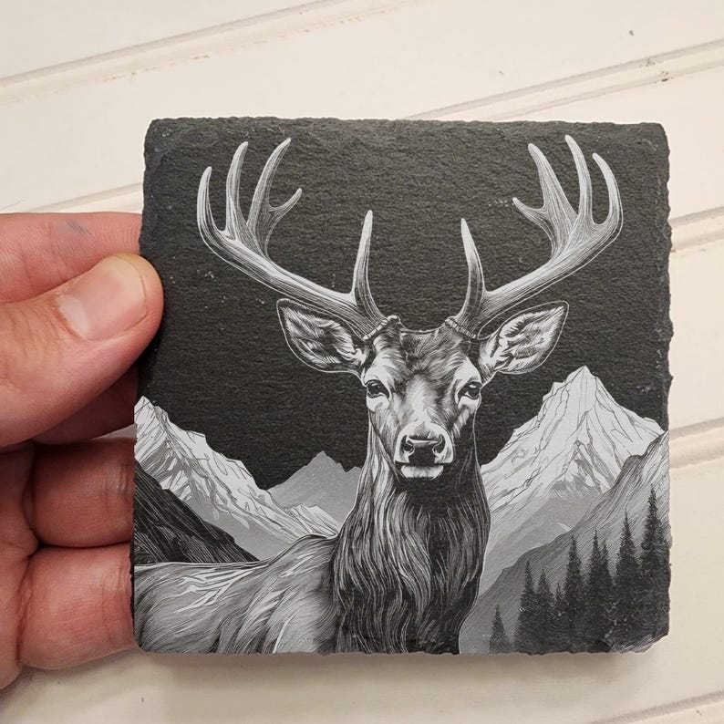 12 Elk, Moose, and Deer Digital Files for Laser Engraving 4x4" Slate ...