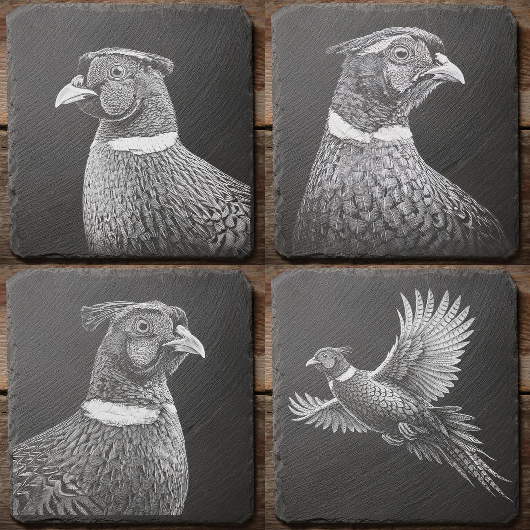 Pheasant Laser Engraving Digital Files: 4x4" Slate Coasters (PNG) - Etsy