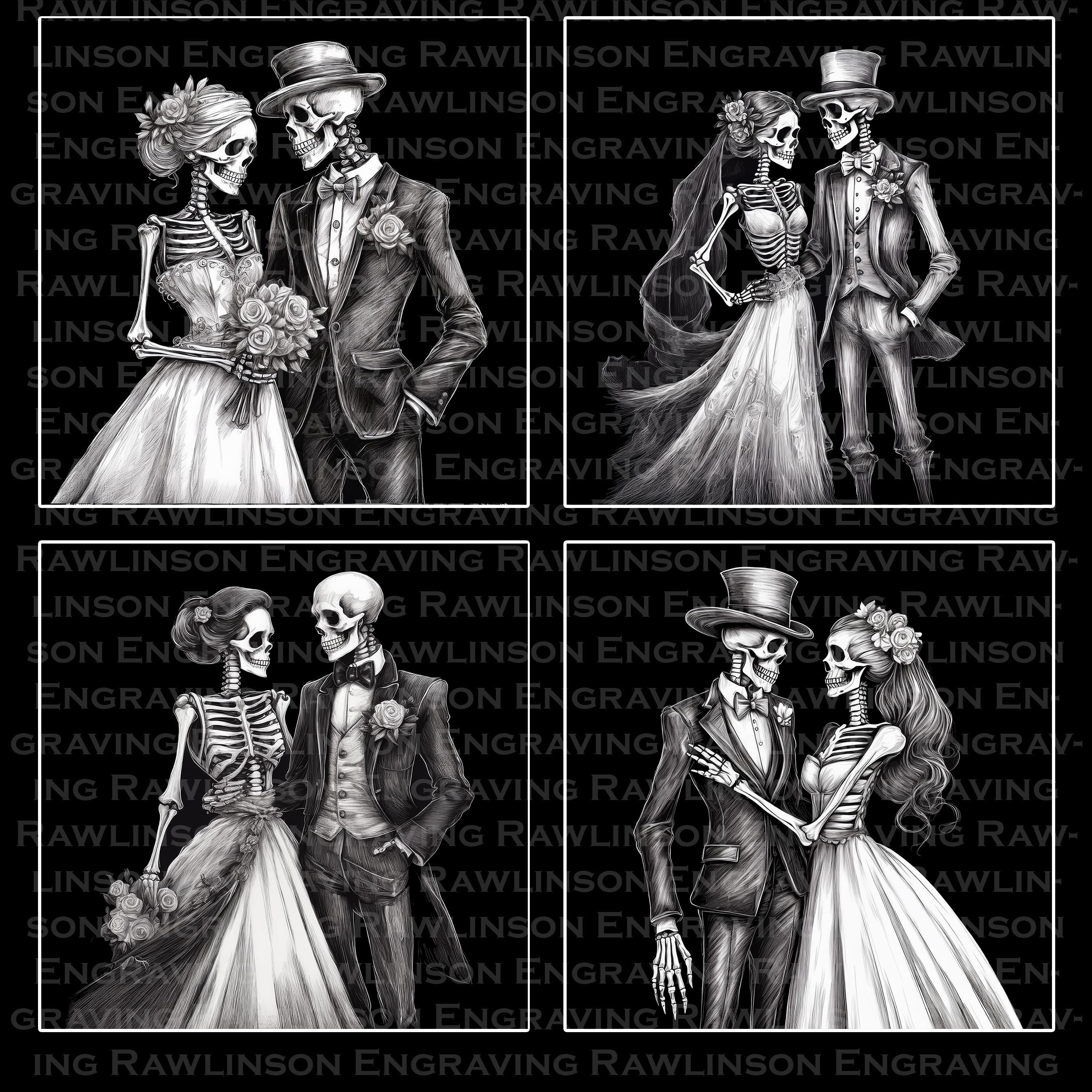 Skeleton Bride & Groom Laser Engraving Files: Slate Coasters (digital ...