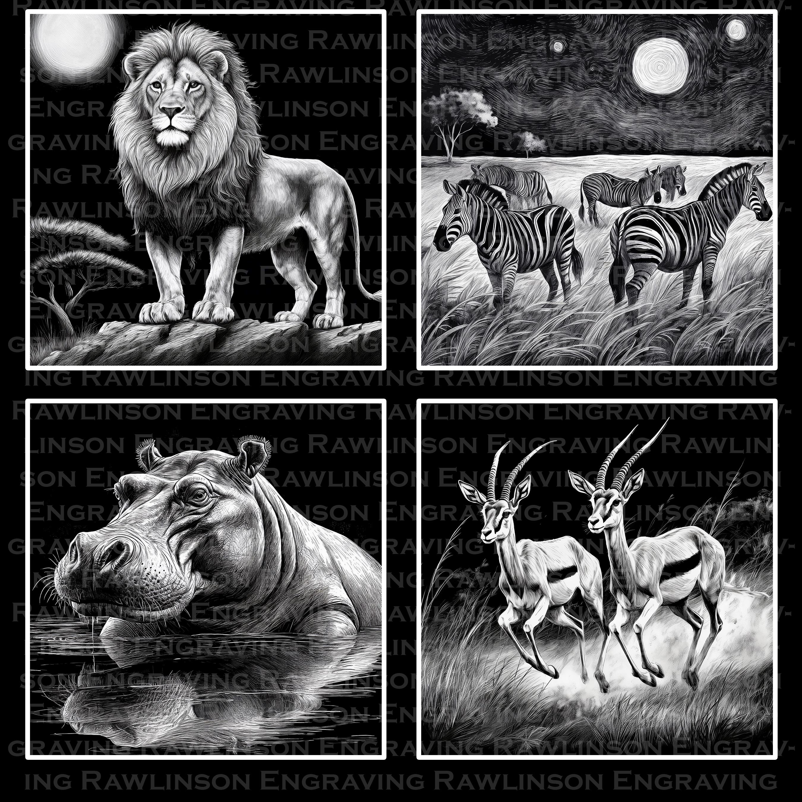 12 African Safari Animals- Digital Files for Laser Engraving 4x4" Slate ...