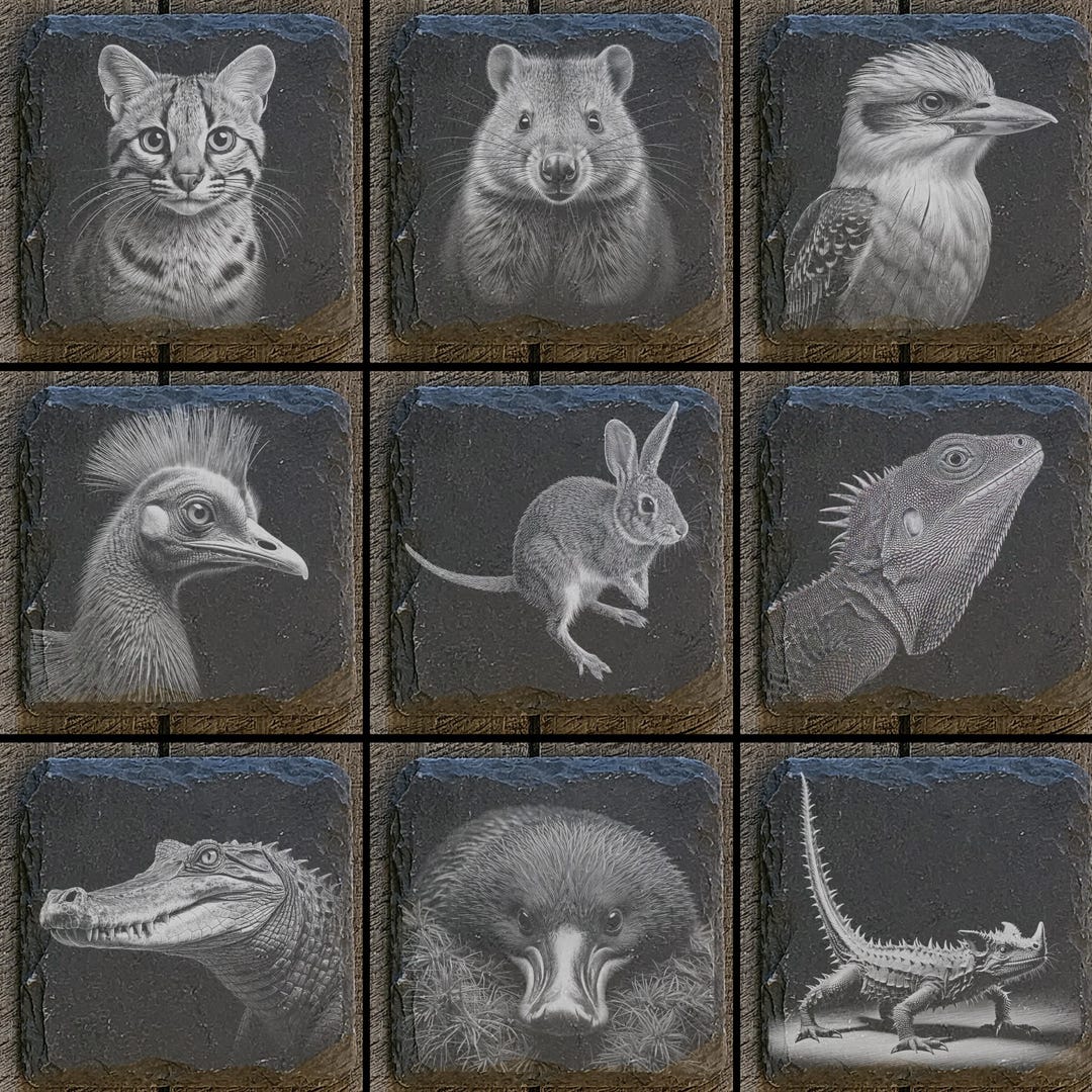 9 More Australian Animal Digital Files for Laser Engraving 4x4" Slate ...