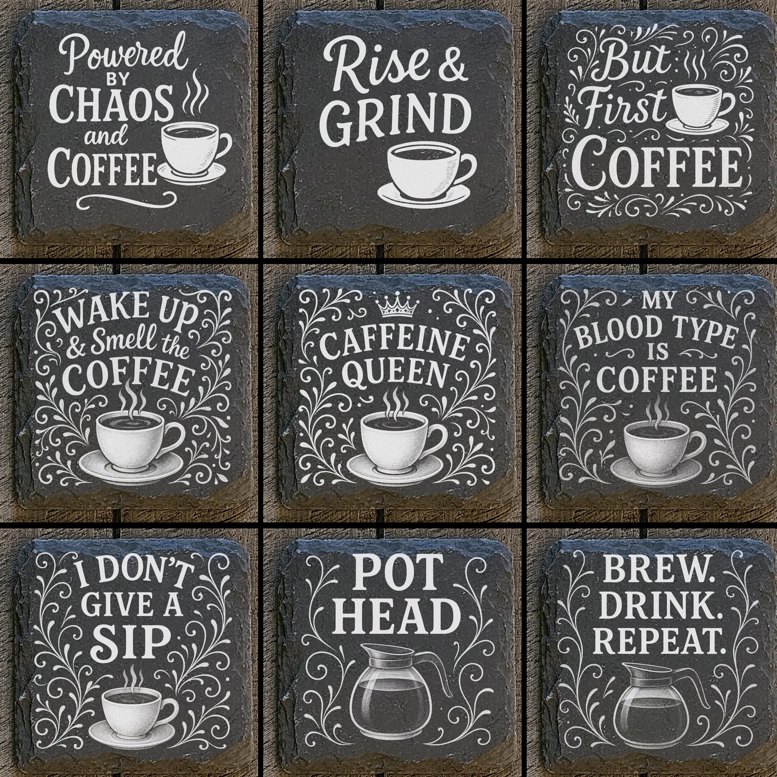Coffee Caffeine Digital Files for Laser Engraving 4x4" Slate Coasters ...