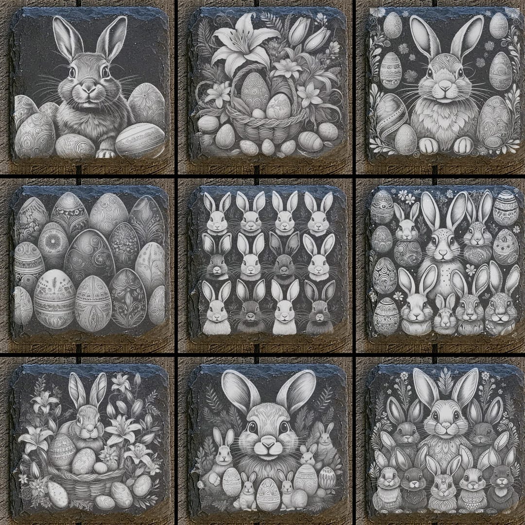 Easter Bunny Slate Coaster Designs: Laser Engraving Digital Files (4x4 ...