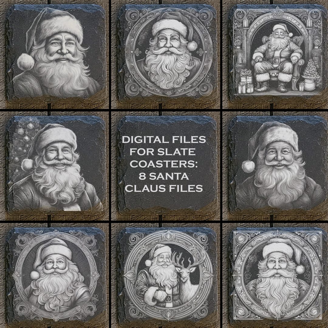 8 Santa Portraits Christmas Digital Files for Laser Engraving 4x4 ...