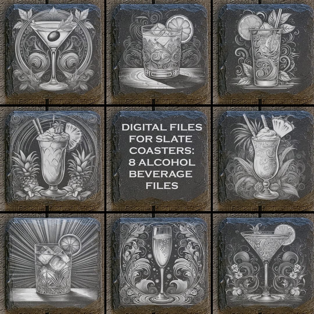 8 Alcohol Drinks and Beverage Digital Files for Laser Engraving 4x4 ...