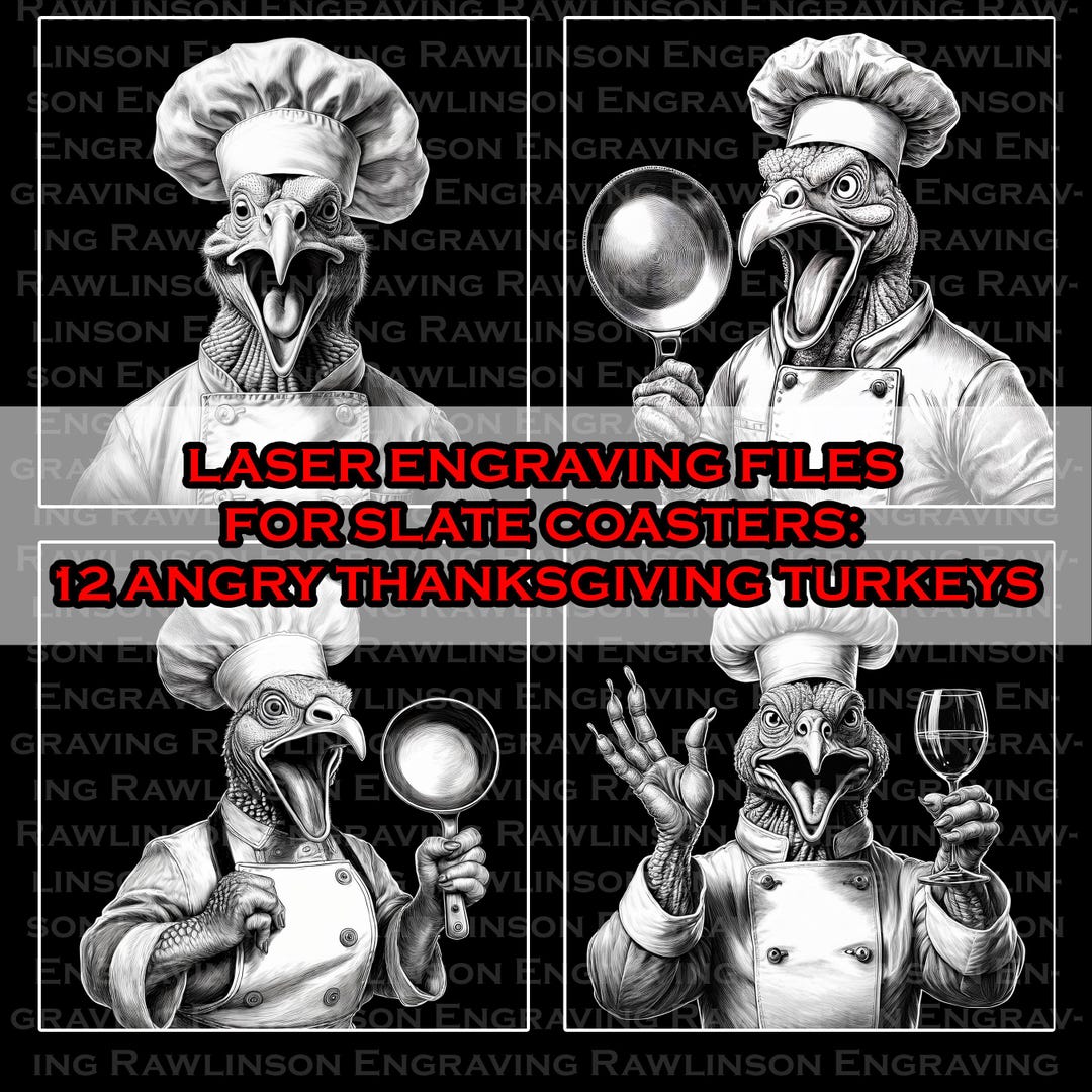 12 Angry Thanksgiving Turkey Digital Files for Laser Engraving 4x4 ...