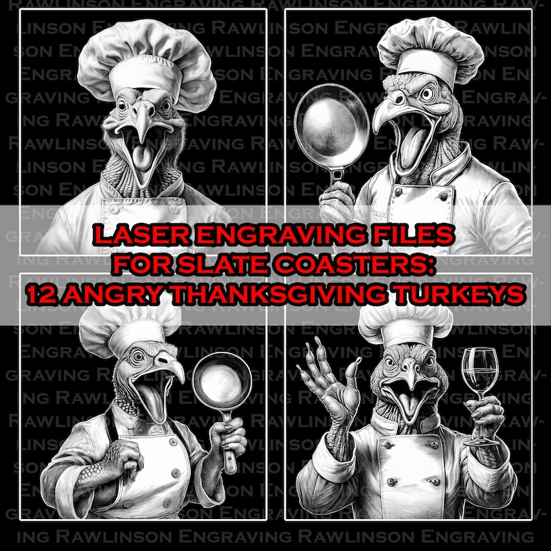 12 Angry Thanksgiving Turkey Digital Files for Laser Engraving 4x4 ...