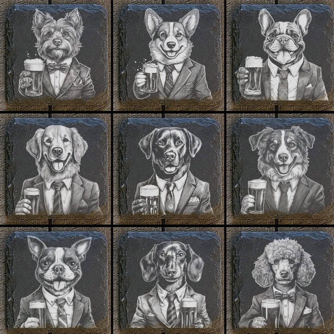 9 More Fancy Dogs Drinking Beer Digital Files for Laser Engraving 4x4 ...