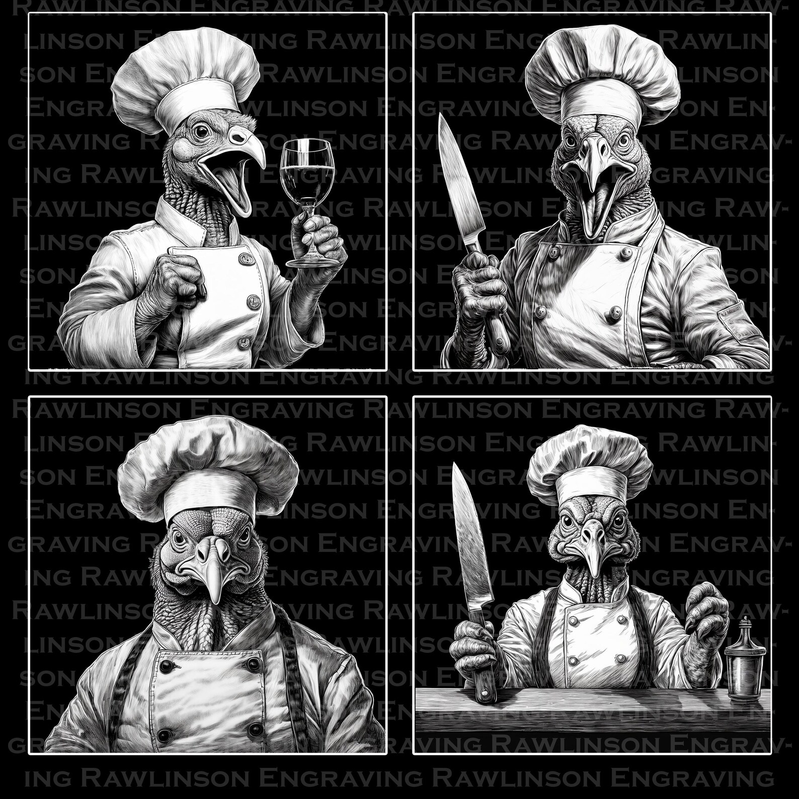 12 Angry Thanksgiving Turkey Digital Files for Laser Engraving 4x4 ...