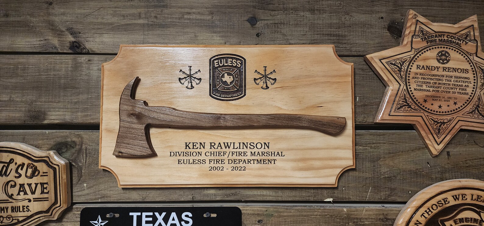 Custom Wooden Laser-engraved Fire Department Retirement Plaque With Axe ...