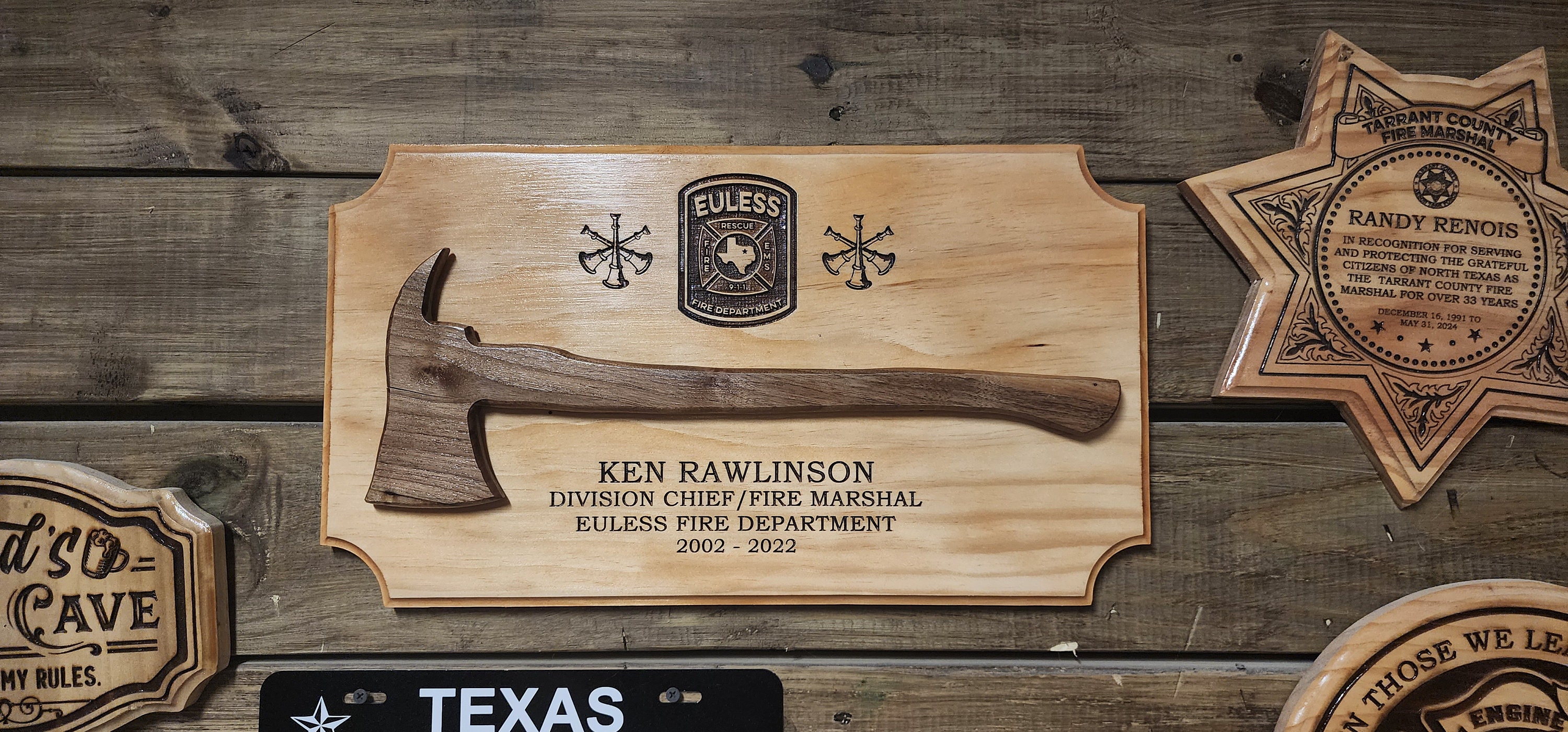 Custom Wooden Laser-engraved Fire Department Retirement Plaque With Axe ...