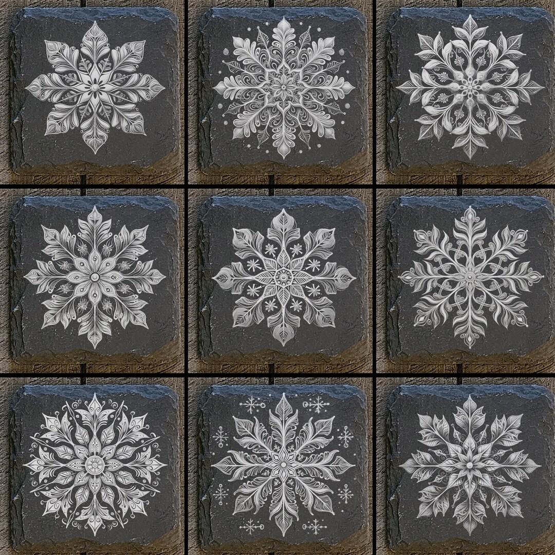 9 More Christmas Snowflake Digital Files for Laser Engraving 4x4" Slate ...