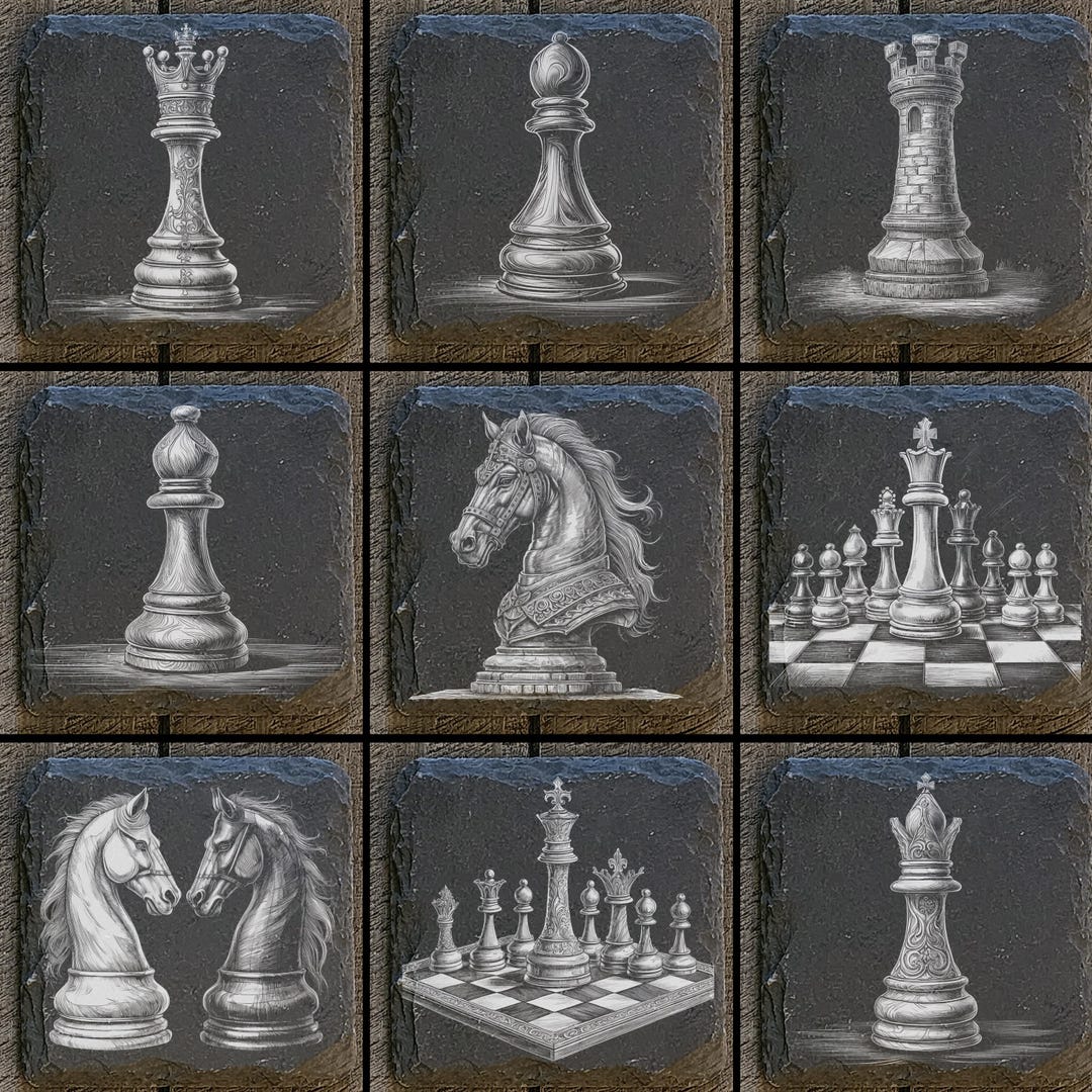 9 Chess Digital Files for Laser Engraving 4x4" Slate Tiles - Etsy