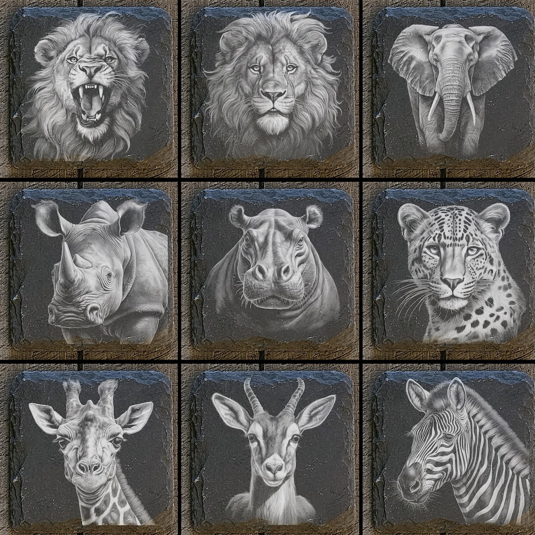9 African Safari Animals- Digital Files for Laser Engraving 4x4" Slate ...