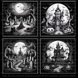 12 More Spooky Halloween Scenes- Digital Files for Laser Engraving 4x4 ...