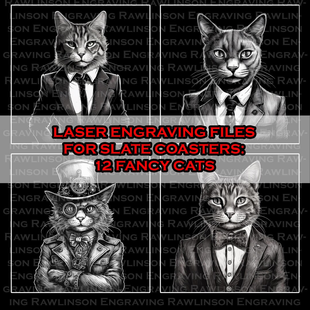 Fancy Cats in Suits Digital Files for Laser Engraving 4x4" Slate ...