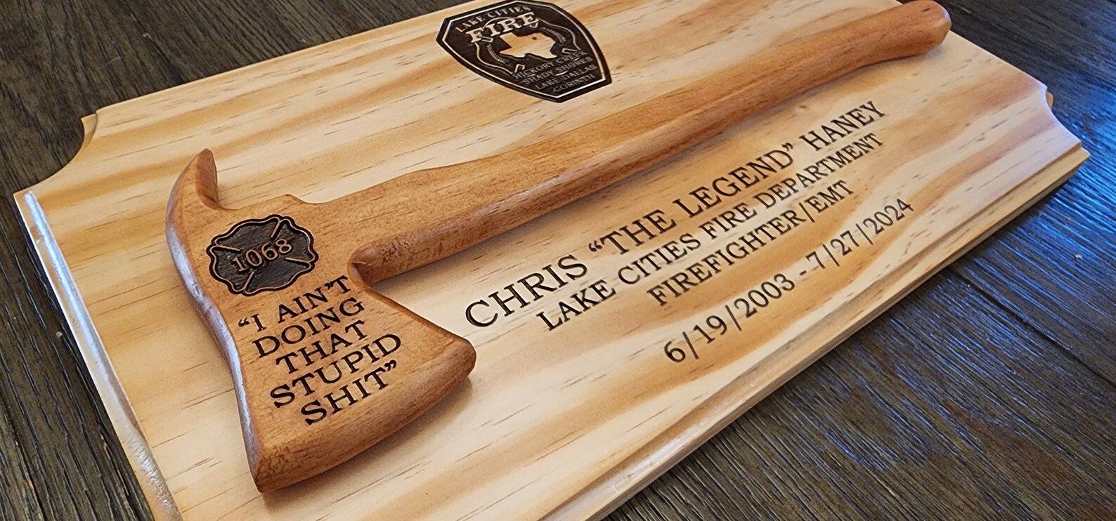 Custom Wooden Laser-engraved Fire Department Retirement Plaque With Axe ...