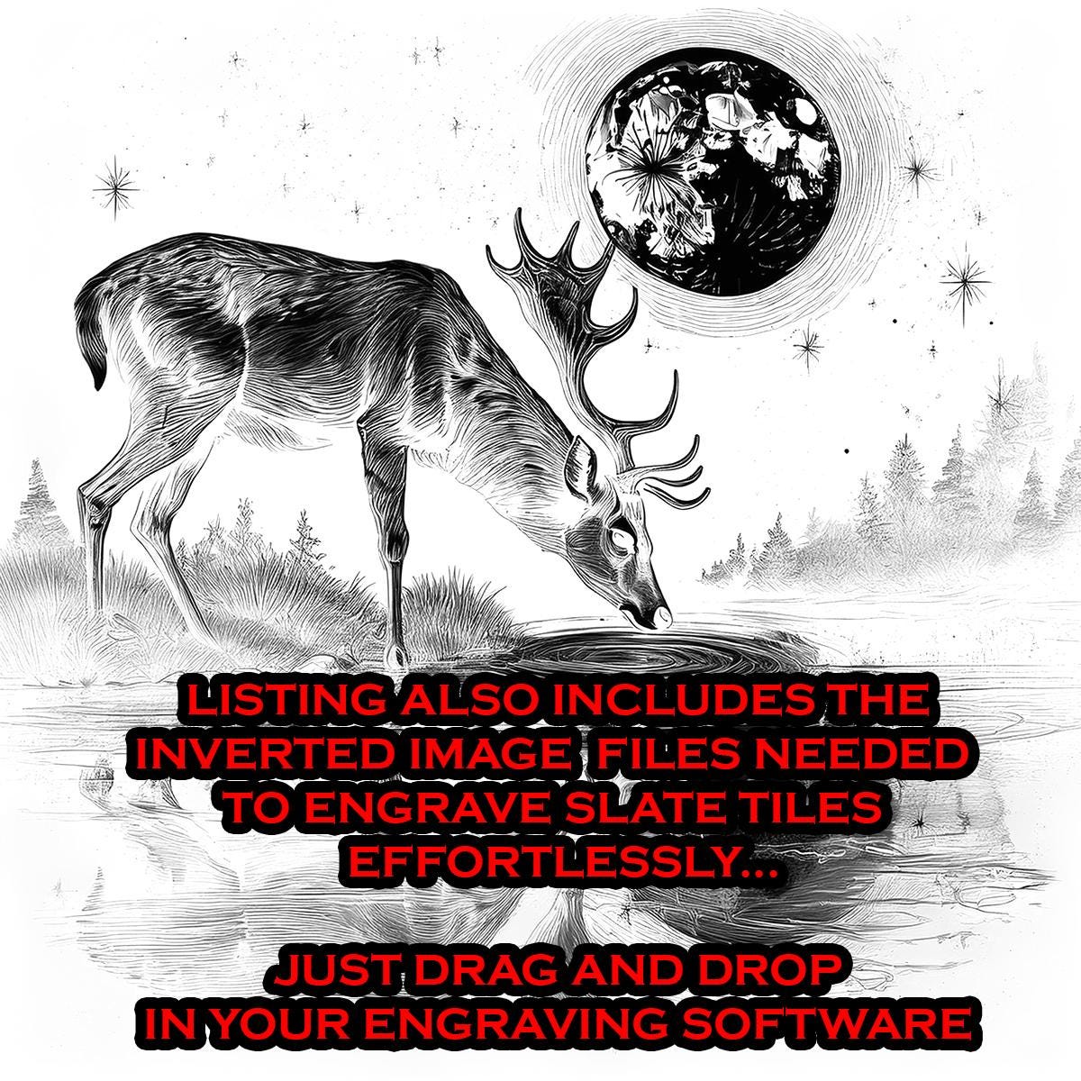 12 Elk, Moose, and Deer Digital Files for Laser Engraving 4x4" Slate ...