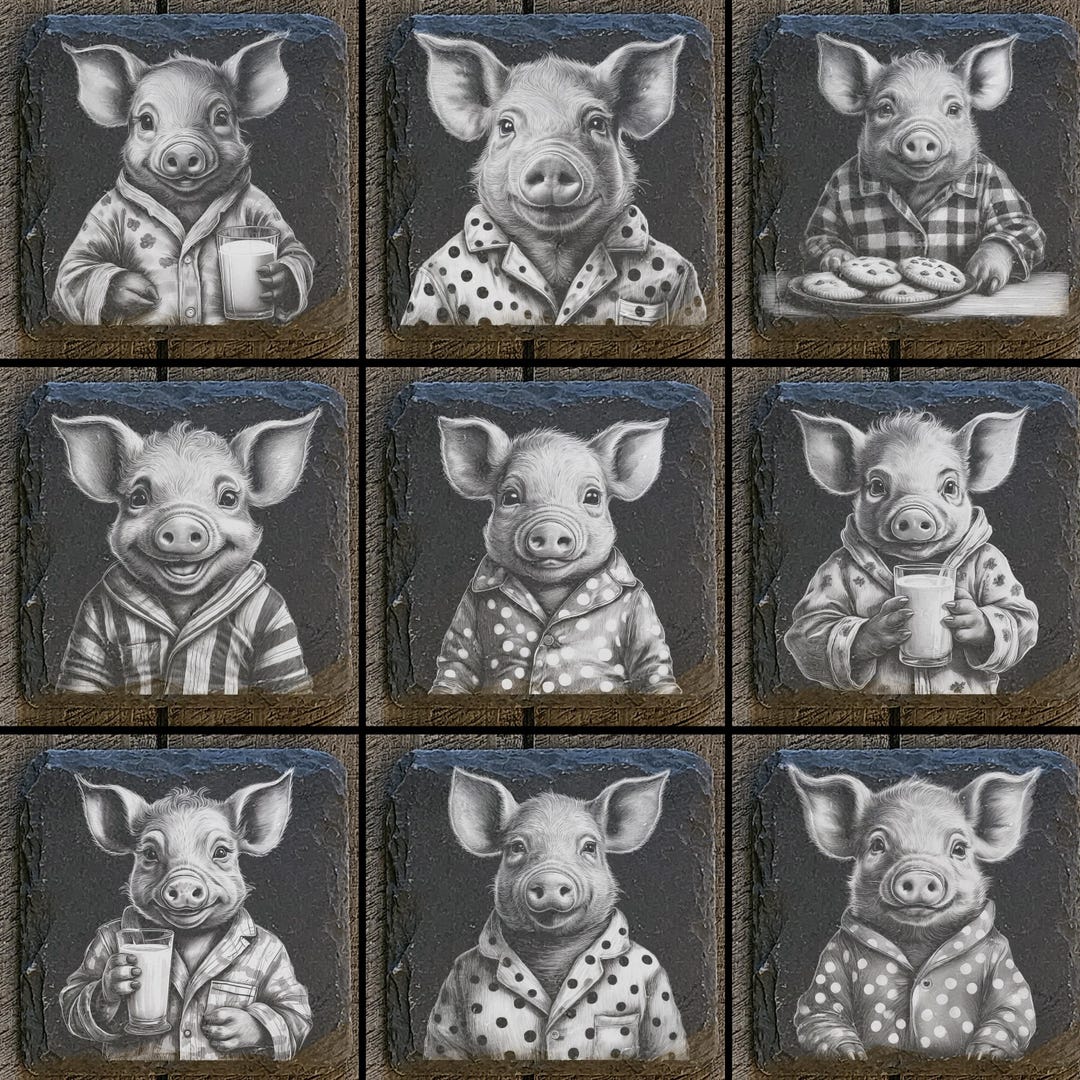 9 Pigs in Pjs Digital Files for Laser Engraving 4x4" Slate Tiles - Etsy