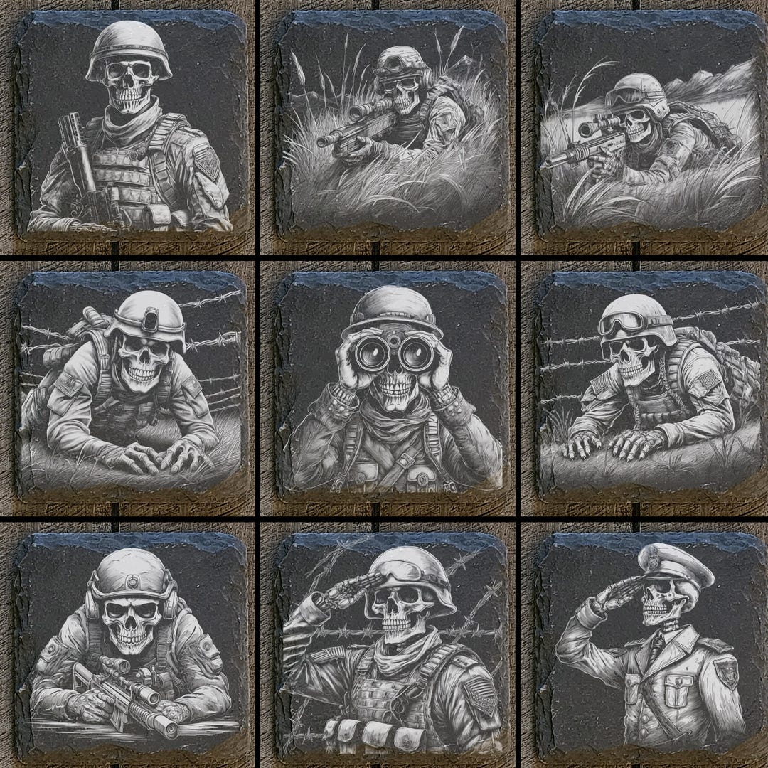 9 Military Skulls/skeleton Digital Files for Laser Engraving 4x4" Slate ...