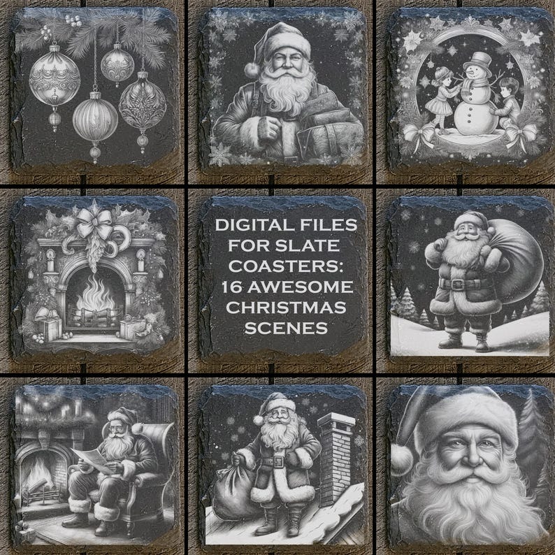 16 More Christmas Scene Digital Files for Laser Engraving 4x4" Slate ...