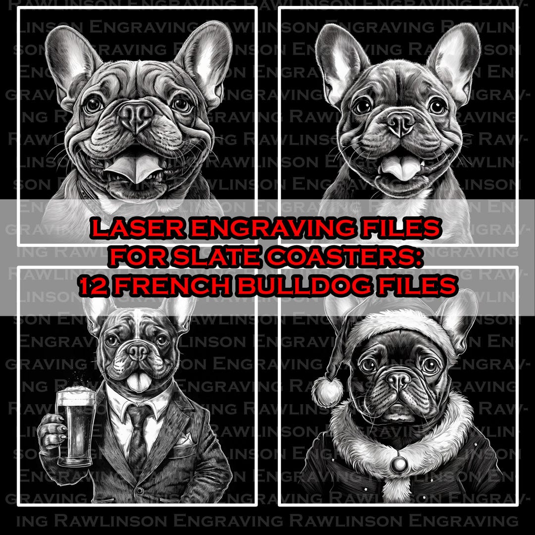 French Bulldog- 12 Digital Files for Laser Engraving 4x4" Slate ...