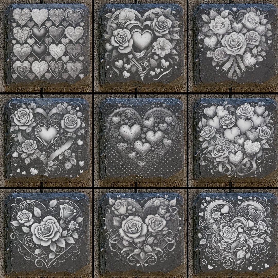 9 Valentine's Day Digital Files for Laser Engraving 4x4" Slate Coasters ...