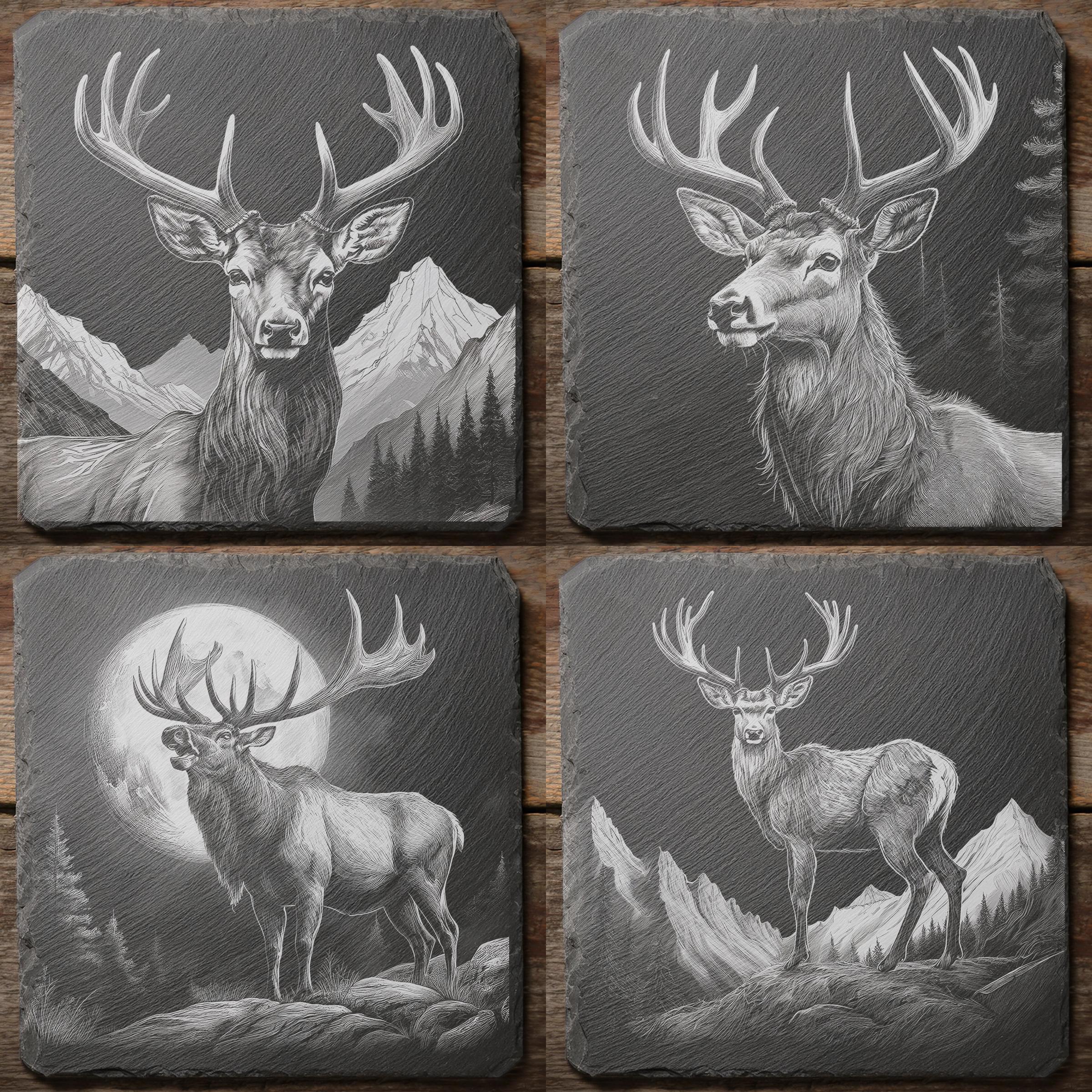 12 Elk, Moose, and Deer Digital Files for Laser Engraving 4x4" Slate ...