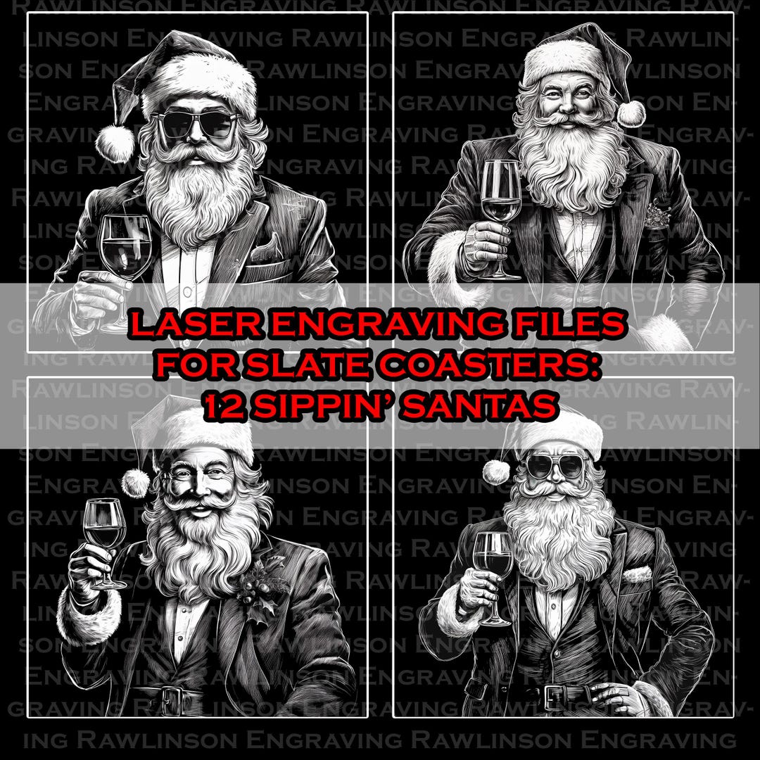 Sippin' Santa Laser Engraving Files: Christmas Slate Coasters (digital ...