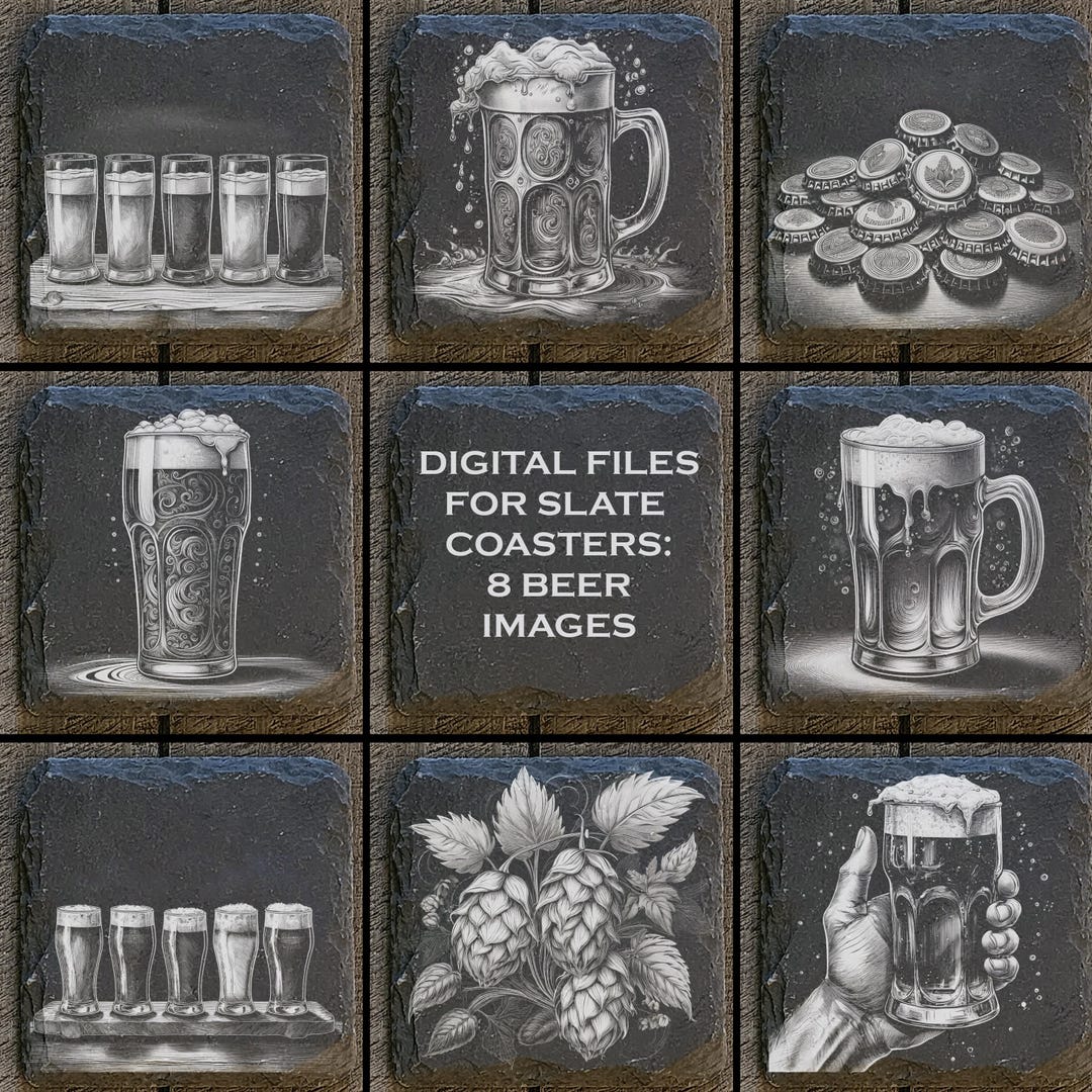 8 Beer Digital Files for Laser Engraving 4x4" Slate Coasters - Etsy