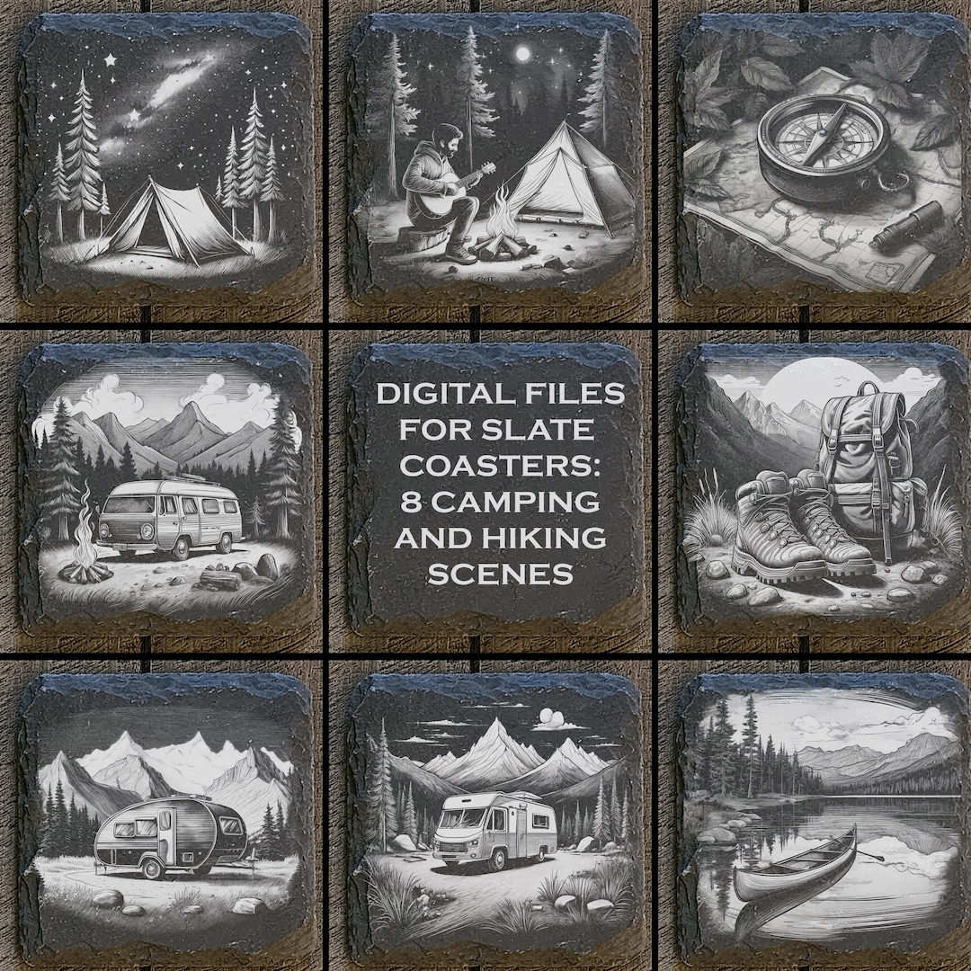 8 Camping, Hiking, and RV Digital Files for Laser Engraving 4x4" Slate ...