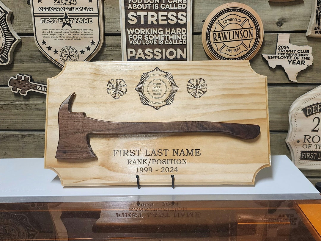 Custom Wooden Laser-engraved Fire Department Retirement Plaque With Axe ...