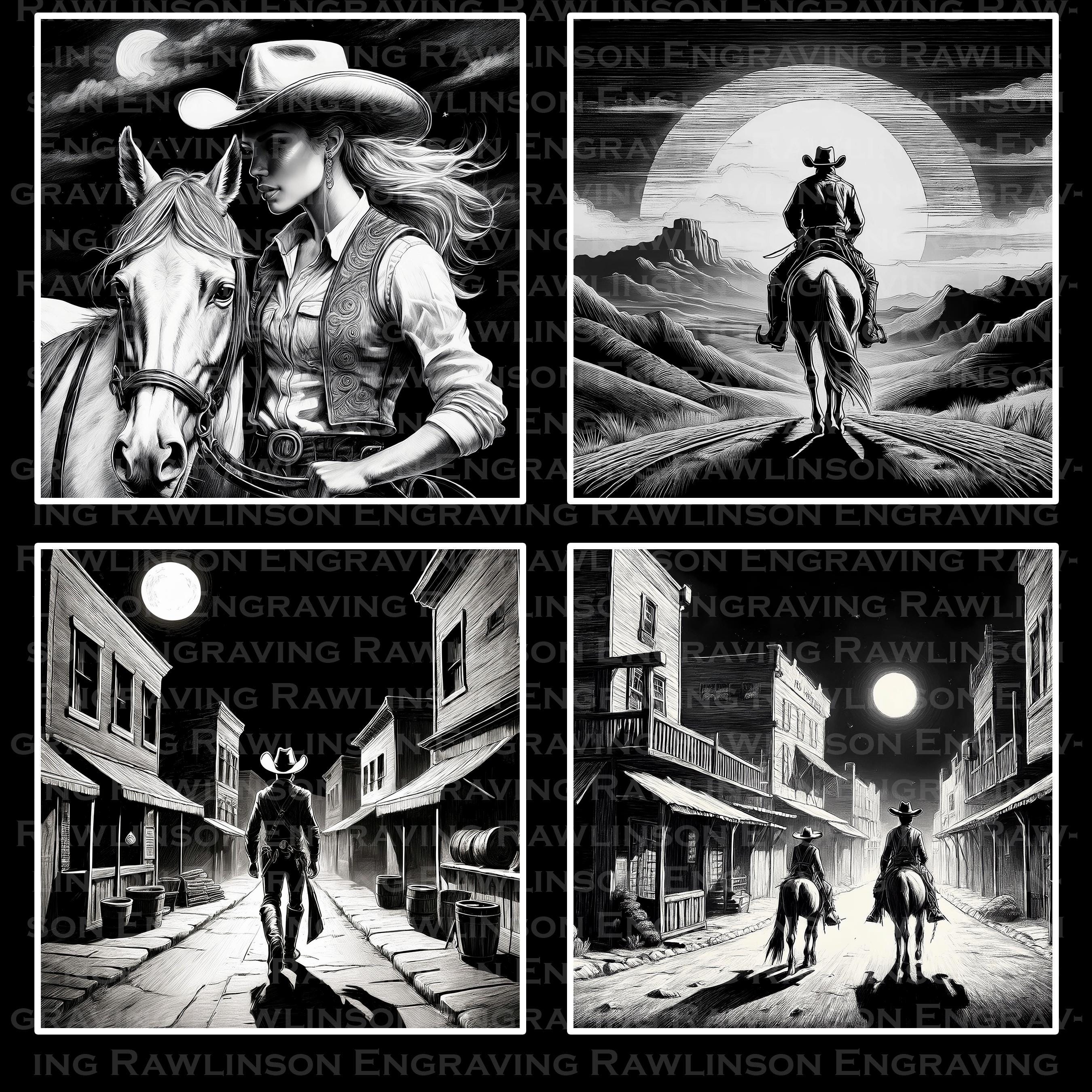 12 Cowboy and Cowgirl Digital Files for Laser Engraving 4x4" Slate ...