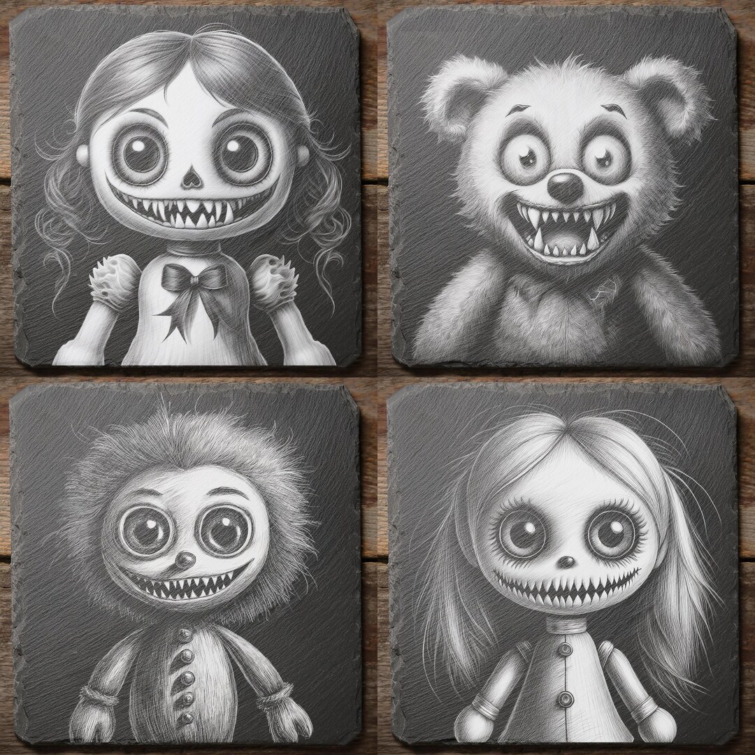 4 Creepy Doll Digital Files for Laser Engraving 4x4" Slate Tiles- Poker ...