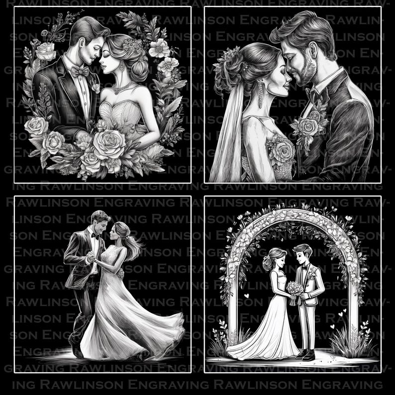 16 Wedding Bride and Groom Files for Laser Engraving 4x4" Slate ...
