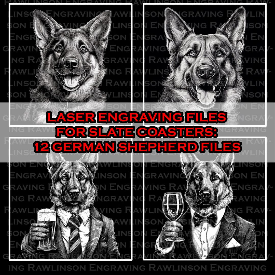 German Shepherd- 12 Digital Files for Laser Engraving 4x4" Slate ...