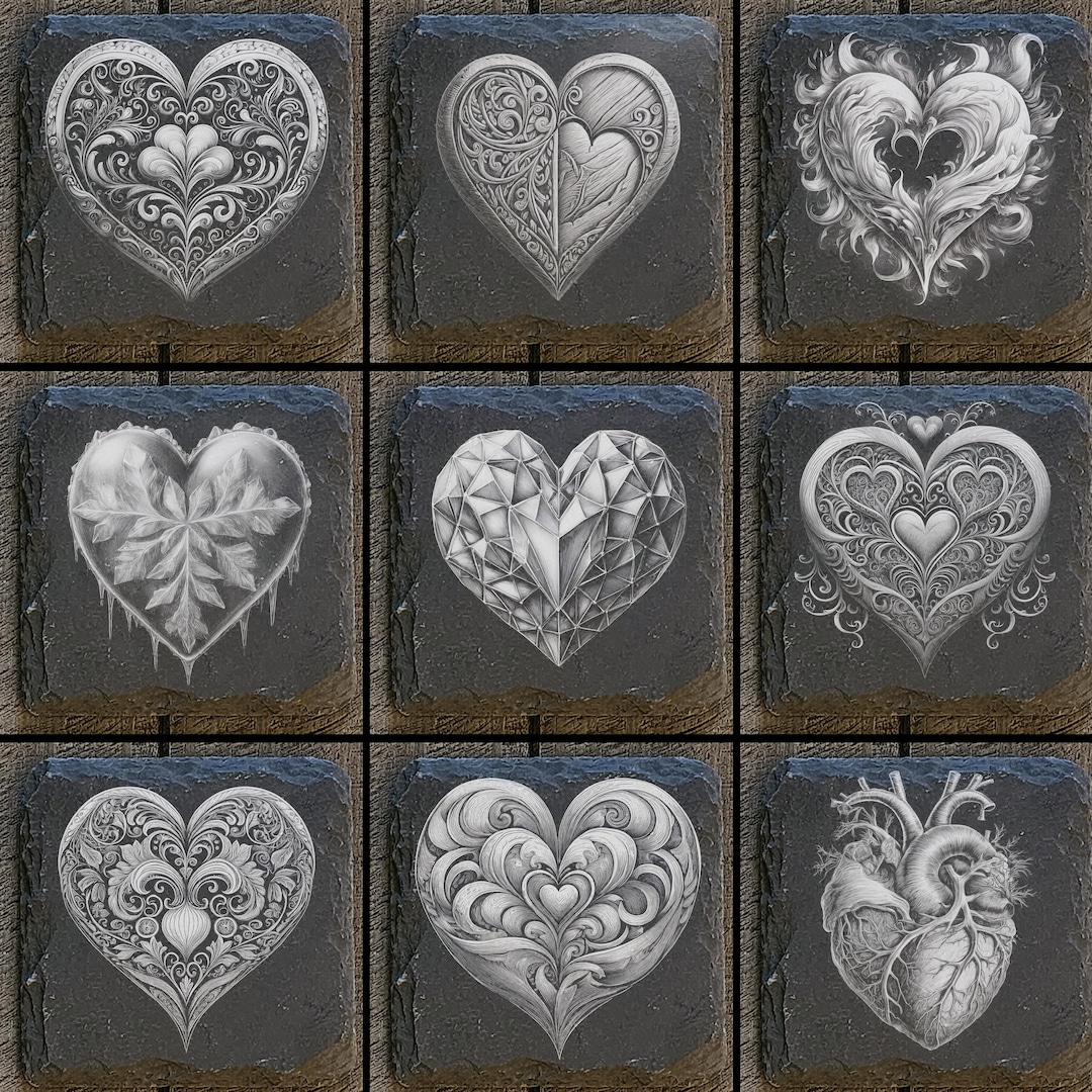 9 Heart Digital Files for Laser Engraving 4x4" Slate Tiles - Etsy
