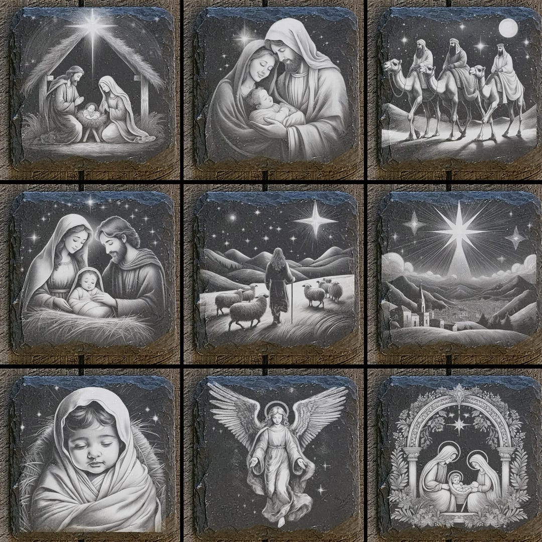 Christmas Nativity Scene Laser Engraving Files: 4x4" Slate Coasters ...