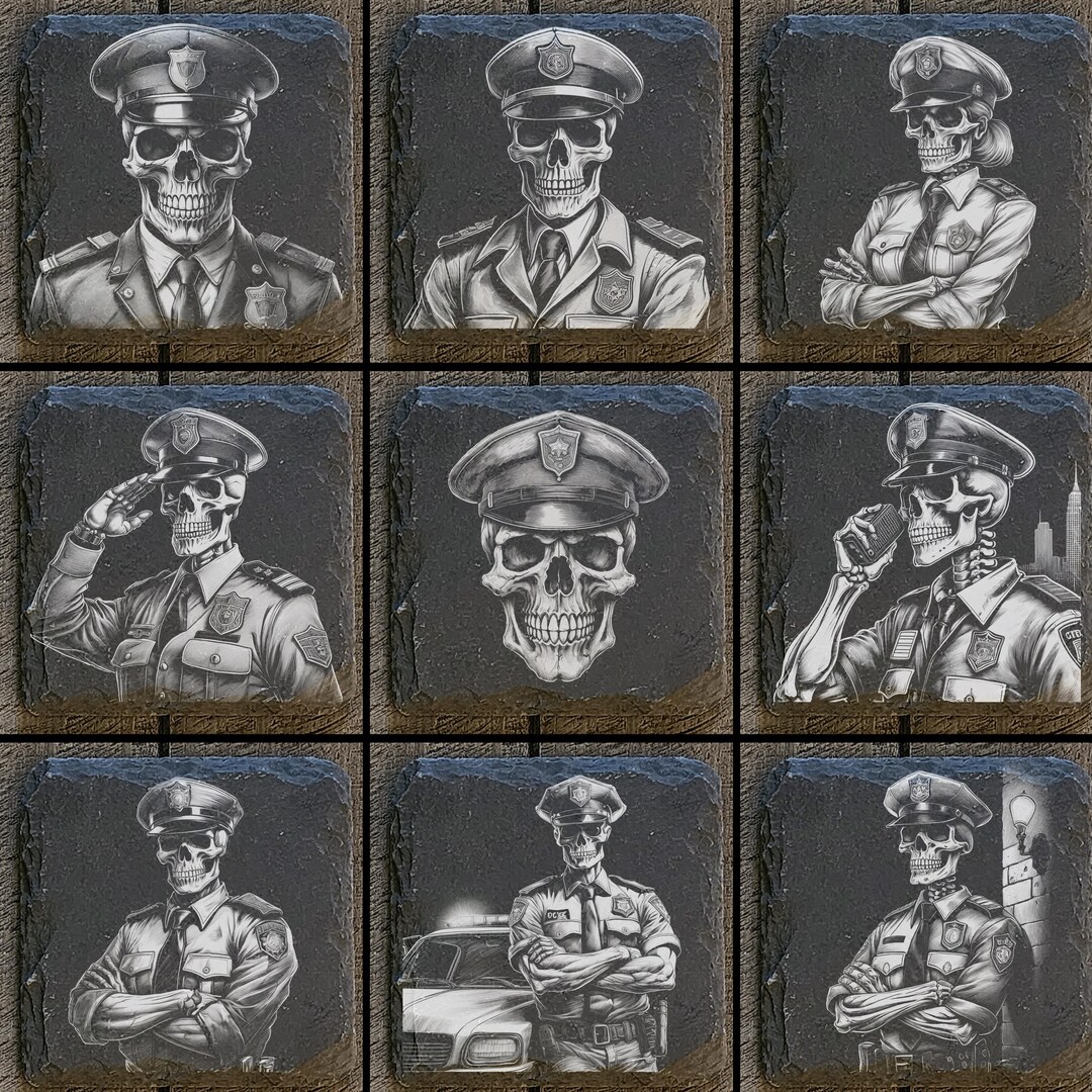 9 Police Officer Skulls/skeleton Digital Files for Laser Engraving 4x4 ...