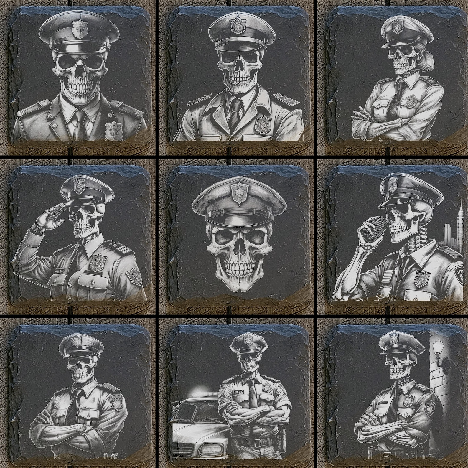 9 Police Officer Skulls/skeleton Digital Files for Laser Engraving 4x4 ...