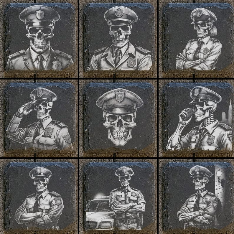9 Police Officer Skulls/skeleton Digital Files for Laser Engraving 4x4 ...