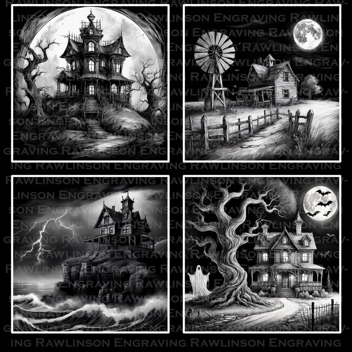 12 Haunted House Halloween Scenes- Digital Files for Laser Engraving ...