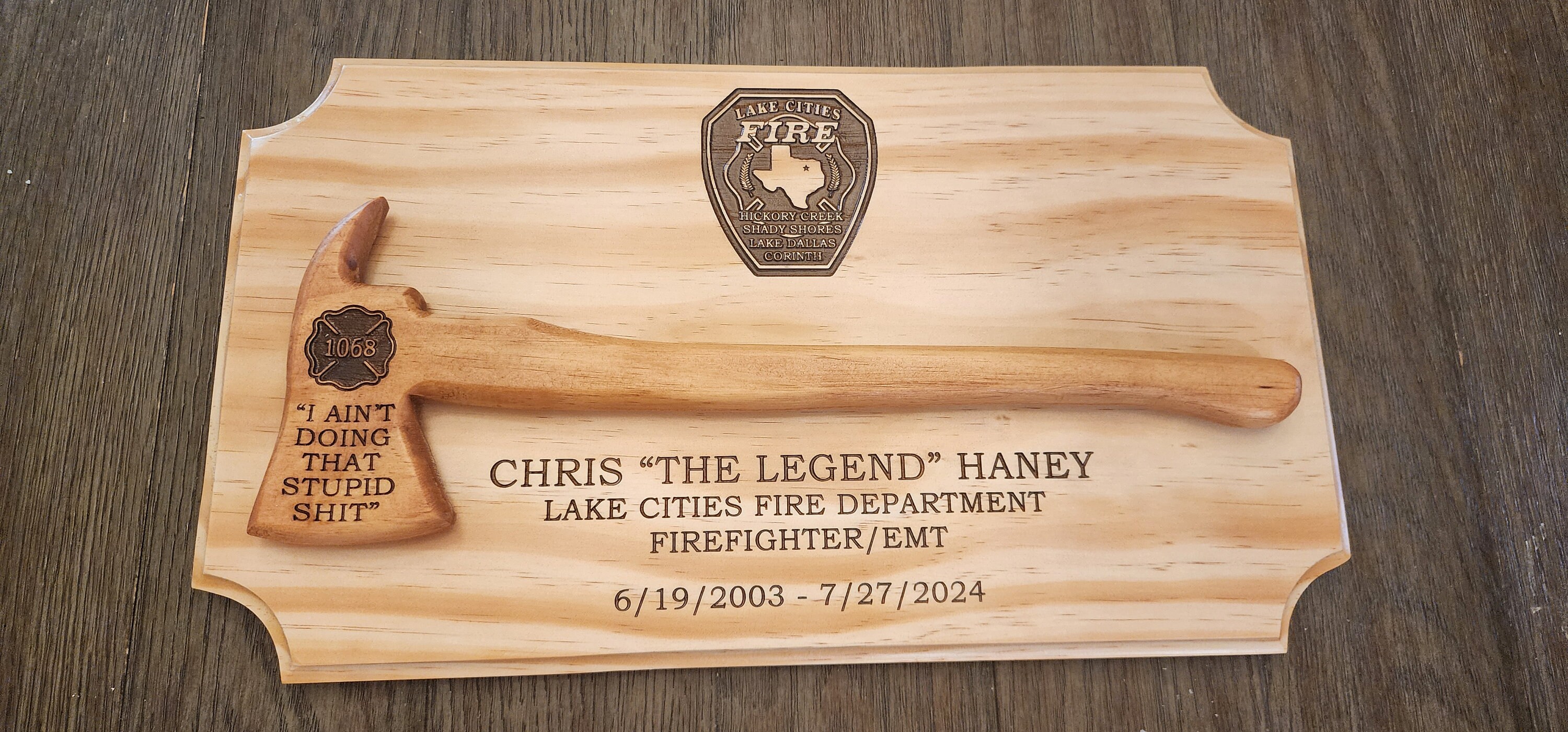 Custom Wooden Laser-engraved Fire Department Retirement Plaque With Axe ...