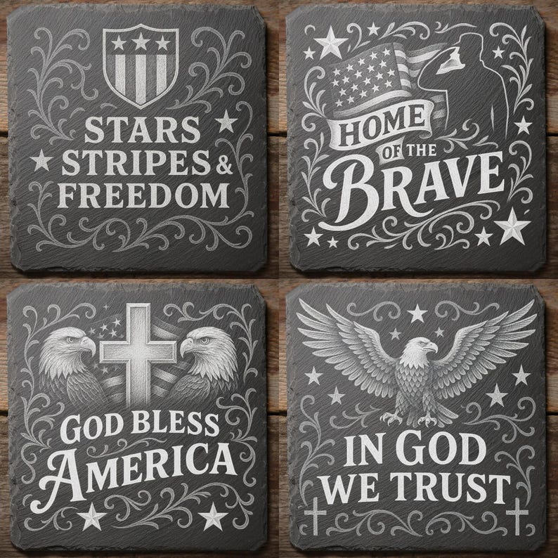 America Digital Files for Laser Engraving 4x4" Slate Coasters- 12 ...