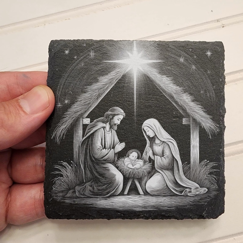 Christmas Nativity Scene Laser Engraving Files: 4x4" Slate Coasters ...