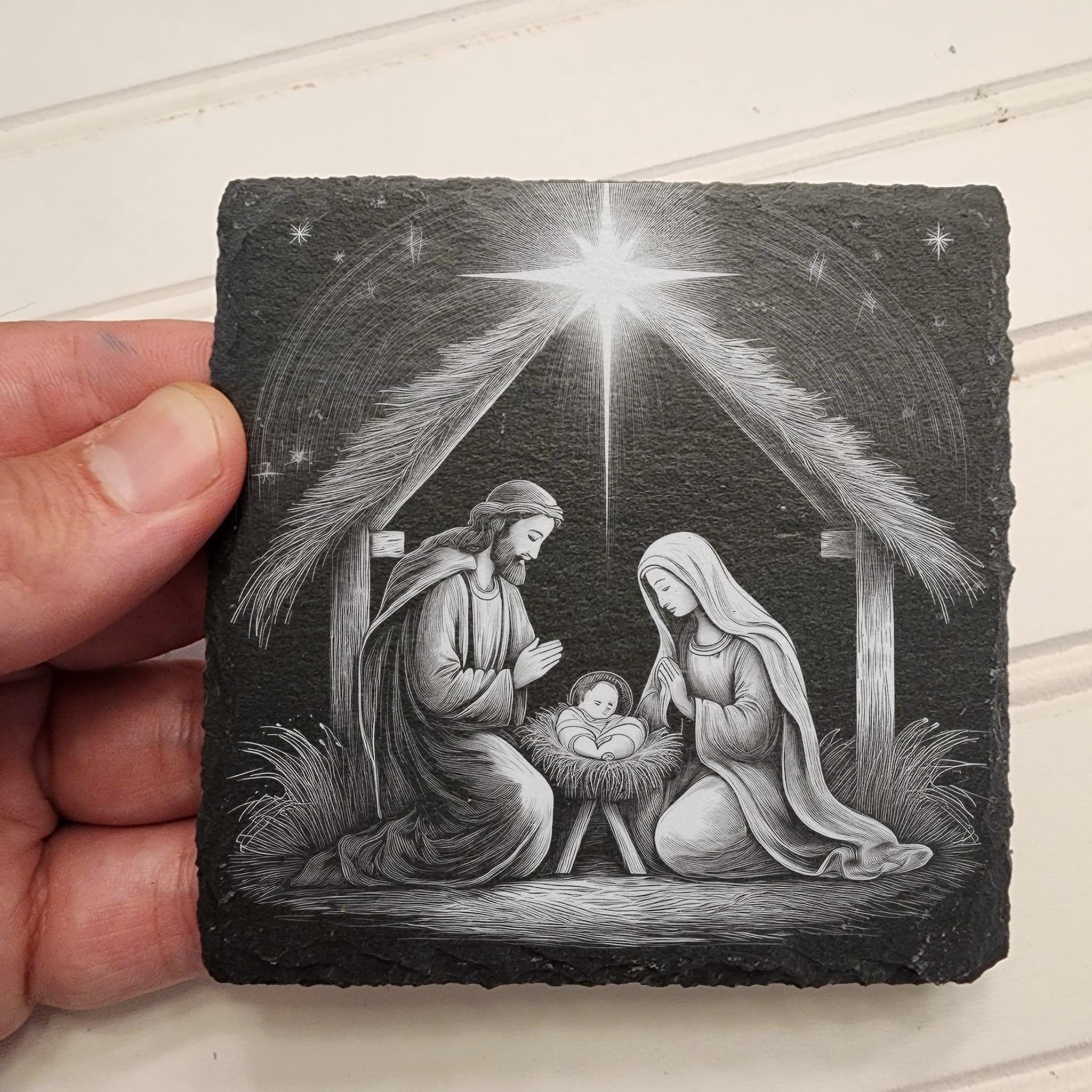 Christmas Nativity Scene Laser Engraving Files: 4x4" Slate Coasters ...