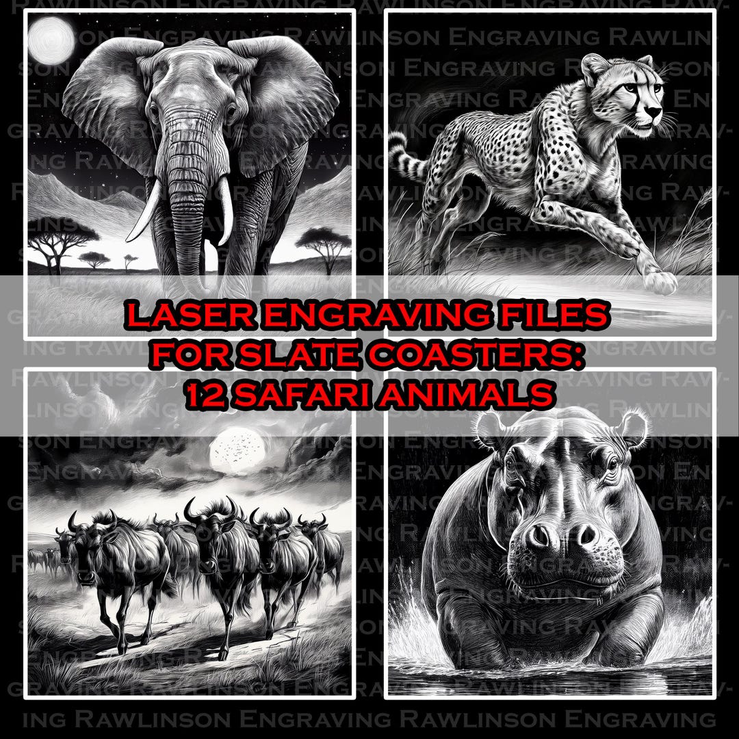 12 African Safari Animals- Digital Files for Laser Engraving 4x4" Slate ...